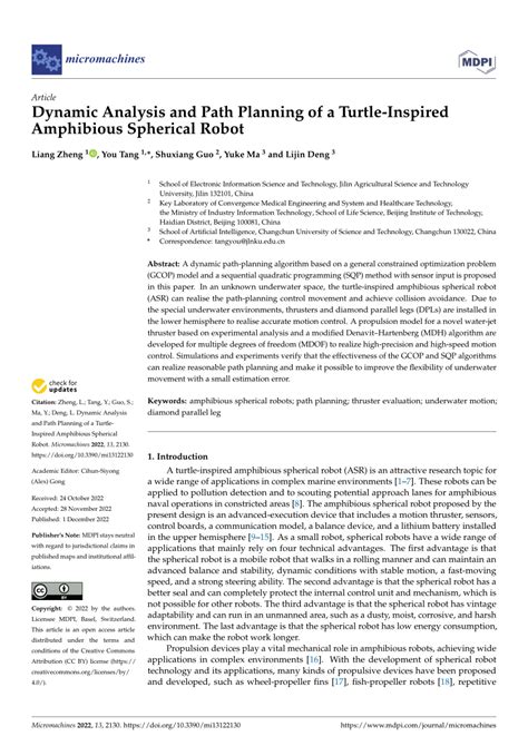 Pdf Dynamic Analysis And Path Planning Of A Turtle Inspired
