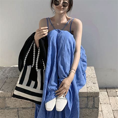 여름원피스여름신상 민소매 스트랩 끈 나시 빅사이즈 롱원피스 마린 비치 플리츠 스커트 해변 휴가 데이트 여행 썸머 하체커버