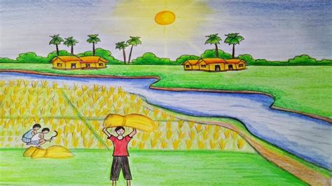 How To Draw Simple Scenery For Beginners Village Scen Vrogue Co