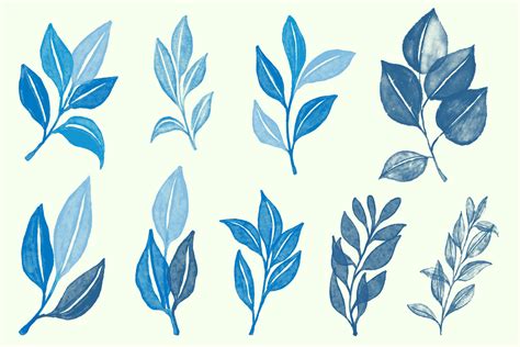 Blue Leaf With Watercolor Vector Set Graphic By Alit Design · Creative