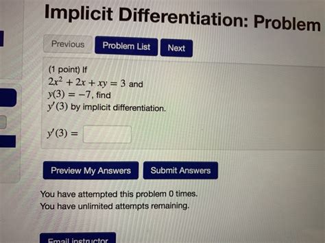 Solved Implicit Differentiation Problem Previous Problem Chegg