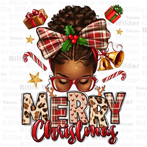 Merry Christmas Afro Messy Bun Png Sublimation Design Download Messy