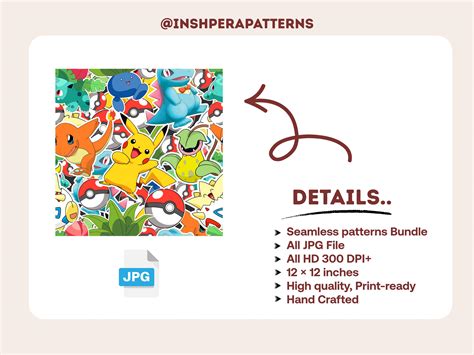 Digital 100 Pokémon Seamless Pattern Bundle Pokémon Seamless Pattern