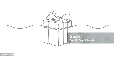 크리스마스 선물 상자의 연속 선 그리기 1개 선물 놀라움과 축제 선물은 리본과 나비 아이콘을 심플한 선형 스타일로 포장 편집 가능한 획 낙서 개요 벡터 일러스트 레이 션