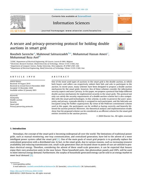 A Secure And Privacy Preserving Protocol Pdf Auction Electrical Grid