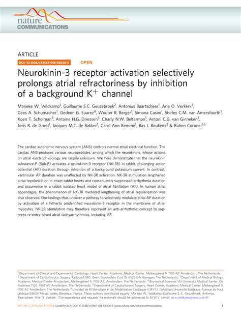 Pdf Neurokinin 3 Receptor Activation Selectively Prolongs Atrial