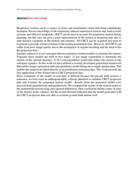 Pdf Respiratory Motion Model Derived From Cbct Projection Data