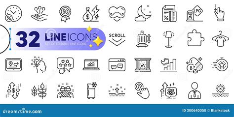 outline set of no sun online statistics and scroll down line icons