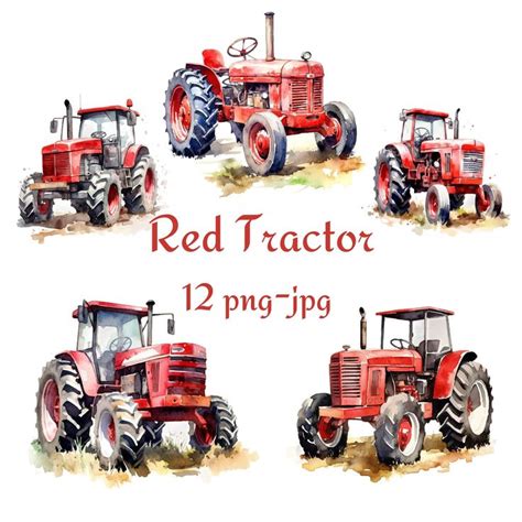 Red Tractor Farming Vehicles Clipart Watercolour Red Tractor Clipart