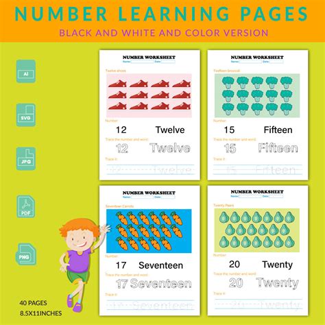 Number Learning Worksheet Two Versions Masterbundles