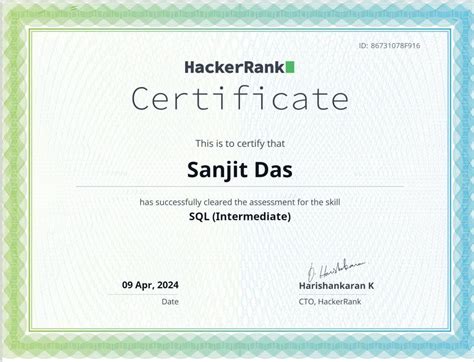 Sanjit Das On Linkedin Sql Certification Dataanalysis Hackerrank Milestoneachievement