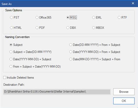 Save Files Using Naming Convention In Stellar Repair For Outlook Technician