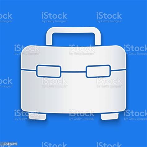 파란색 배경에 격리된 용지 잘라낸 도구 상자 아이콘입니다 공구 상자 기호입니다 종이 아트 스타일 벡터 일러스트레이션 강철에 대한 스톡 벡터 아트 및 기타 이미지 Istock