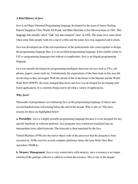 A Brief History Of Java Pdf Data Type Java Programming Language