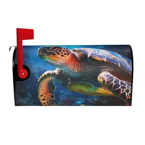 Qokaie Ice Blue Ocean Sea Turtle Printed Mailbox Cover Magnetic Mailbox