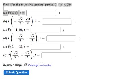 Solved Find T For The Following Terminal Points T