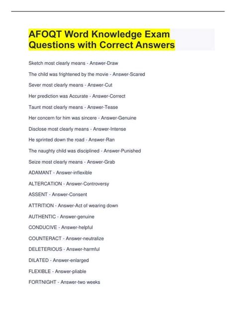 Afoqt Word Knowledge Exam Questions With Correct Answers Afoqt Word Knowledge Stuvia Us