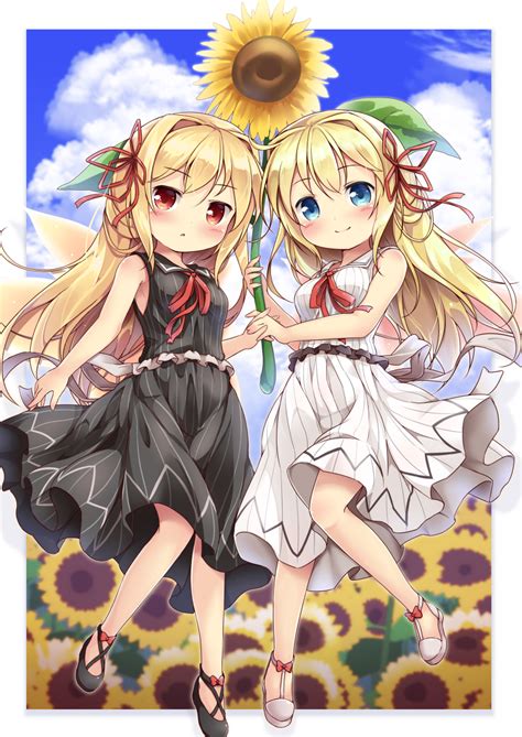 Safebooru 2girls Asymmetrical Clothes Baku Ph Black Dress Blonde Hair