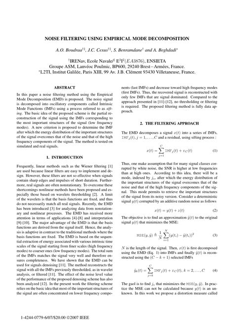 Pdf Noise Filtering Using Empirical Mode Decomposition