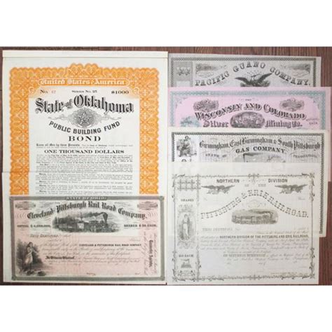 Railroad And Mining Group Of 13 Issued And Unissued Stock And Bond