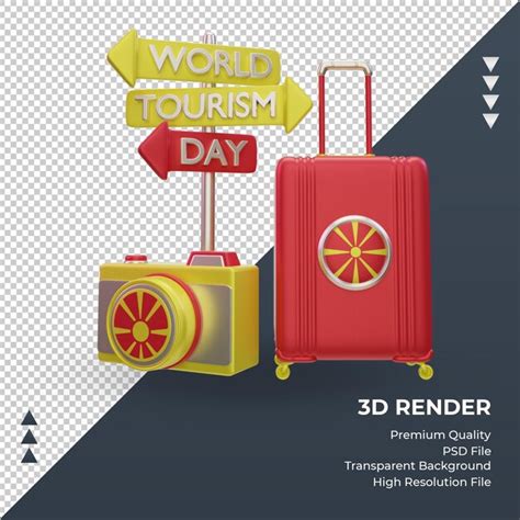 3d 관광의 날 북마케도니아 국기 렌더링 전면 보기 프리미엄 Psd 파일