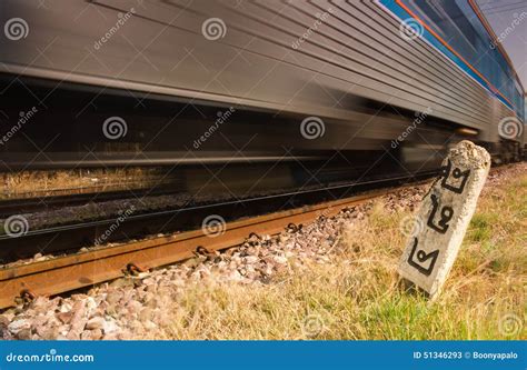 Milestone And Train In A Fast Movement Stock Image Image Of