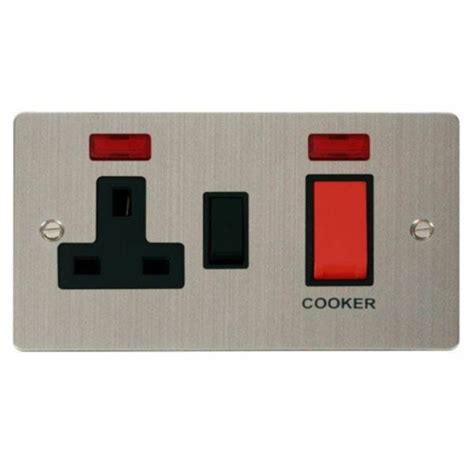 Click FPSS205BK Define Stainless Steel 2 Gang 45A 2 Pole Switch With 13A Neon 2 Pole Switched