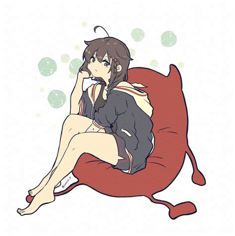 Safebooru 1girl Adapted Costume Ahoge Barefoot Black Bra Black Hair