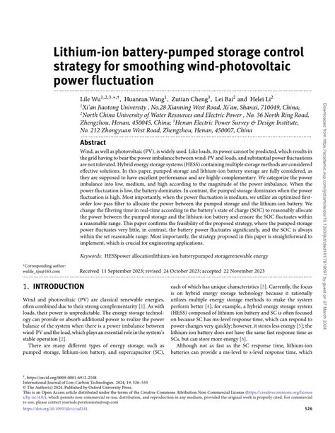 Pdf Lithium Ion Battery Pumped Storage Control Strategy For Smoothing Wind Photovoltaic Power