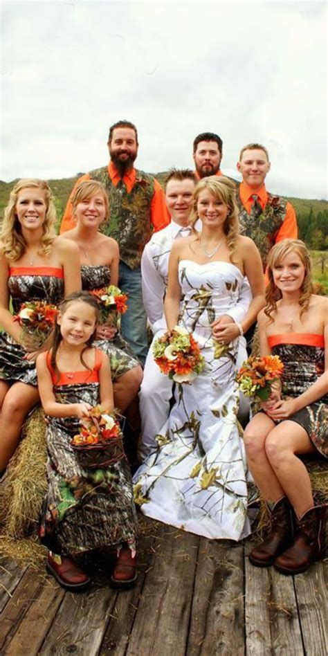 Bright Orange And Camo Prom Dresses
