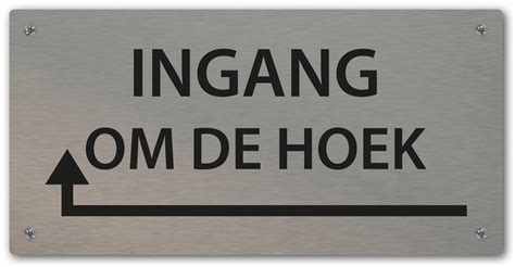 Tekstbord Ingang Om De Hoek Pijl Links 20 X 10 Cm Rvs Look