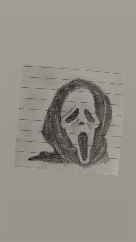 A Pencil Drawing Of A Person With A Scream Mask On Their Face And Hands