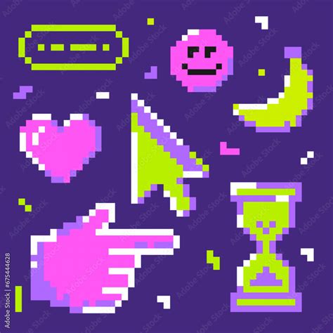 Pixels Trend Y2k Trendy Stickers Geometric Brutalism UI Pixels