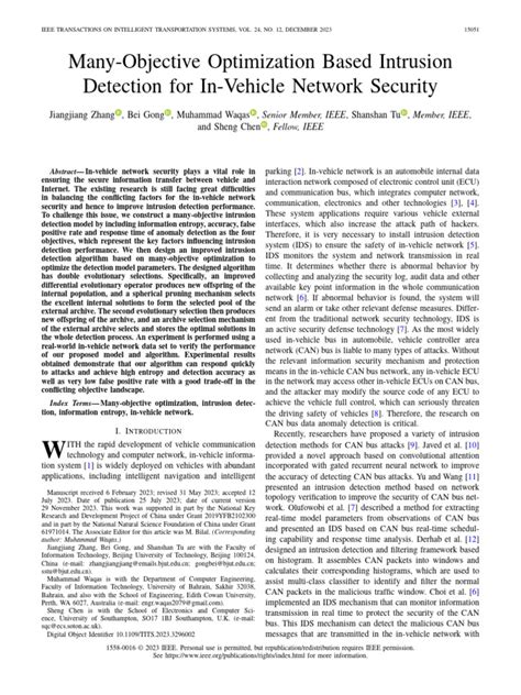 Many Objectiveoptimizationbasedintrusiondetectionforin Vehiclenetworksecurity Pdf