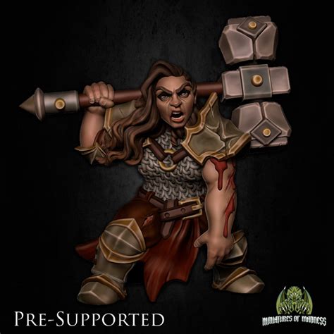 3d Printable Helga Ironcast Pre Supported Female Dwarf Knight Fighter