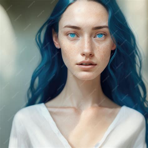 Premium Ai Image A Woman With Blue Hair And A White Shirt With