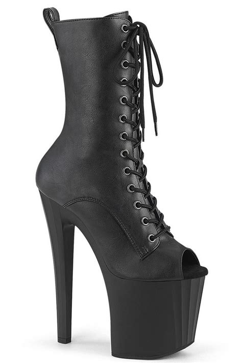 7 12 Black Faux Leather Prismatic Base Peep Toe Ankle Boots Spicy