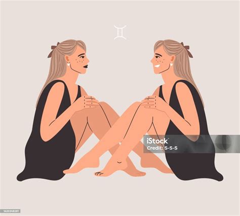 Deux Filles Assises Lune En Face De Lautre Comme Symbole Du Signe