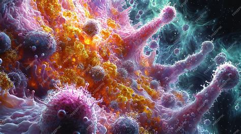 Detailed Microscope View Of A Complex Microbial Ecosystem With Diverse