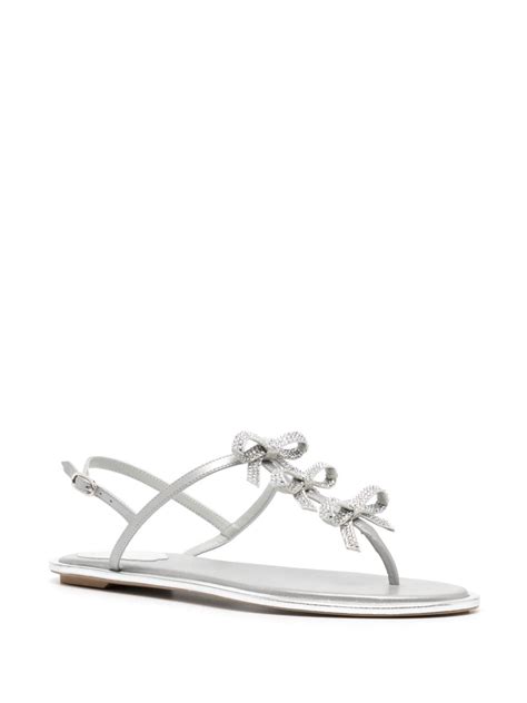 René Caovilla Rhinestone Embellished Leather Sandals Silver Farfetch