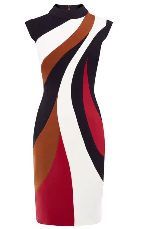 Colour Block Dresses Panelled Slimming Contrast Illusion Panel Dress