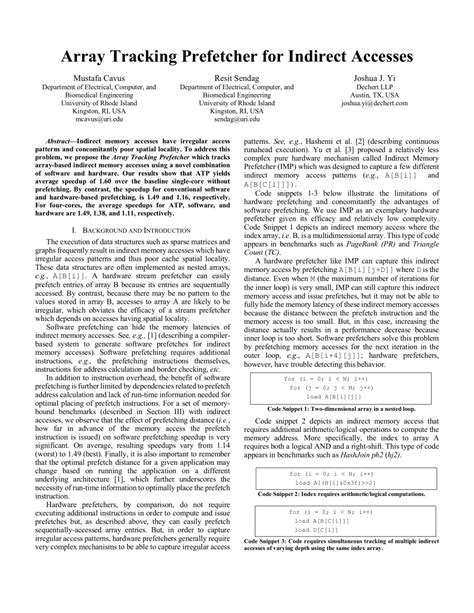 Pdf Array Tracking Prefetcher For Indirect Accesses