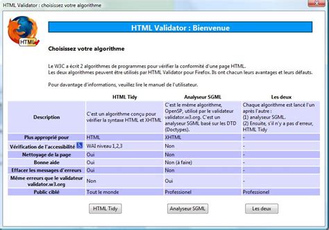 html validator une extension pour firefox qui vous dis si un site est