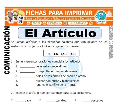 El Articulo Para Primero De Primaria Escuela Primaria