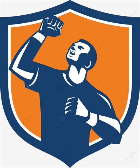 Athlete Fist Pump Crest Retro Looking Up Graphic Isolated Vector