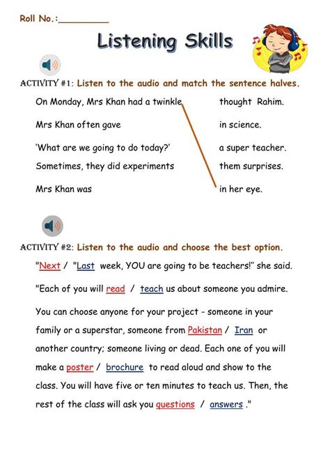 Listening Skills Exercise For Grade 3 Elementary Live Worksheets