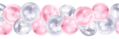 부드러운 핑크와 실버 톤의 파스텔 풍선과 리본의 수채화 이음매 없는 테두리로 부드럽고 쾌활한 색상 팔레트로 아기의 첫 번째 생일이나 성별 공개 초대에 적합합니다 0명에 대한