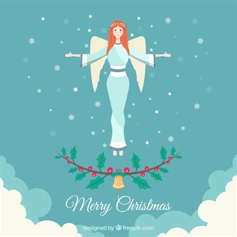 Fondo De Feliz Navidad Con Un ángel En Diseño Plano Vector Gratis