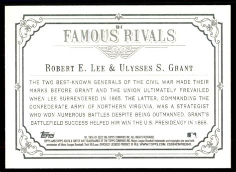 Robert E Lee V Ulysses S Grant 2022 Topps Allen And Ginter Famous