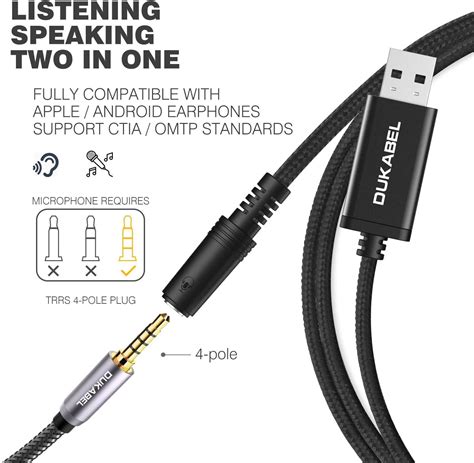 Dukabel Usb To 35mm Jack Audio Adapter Usb To Aux Cable With Trrs 4